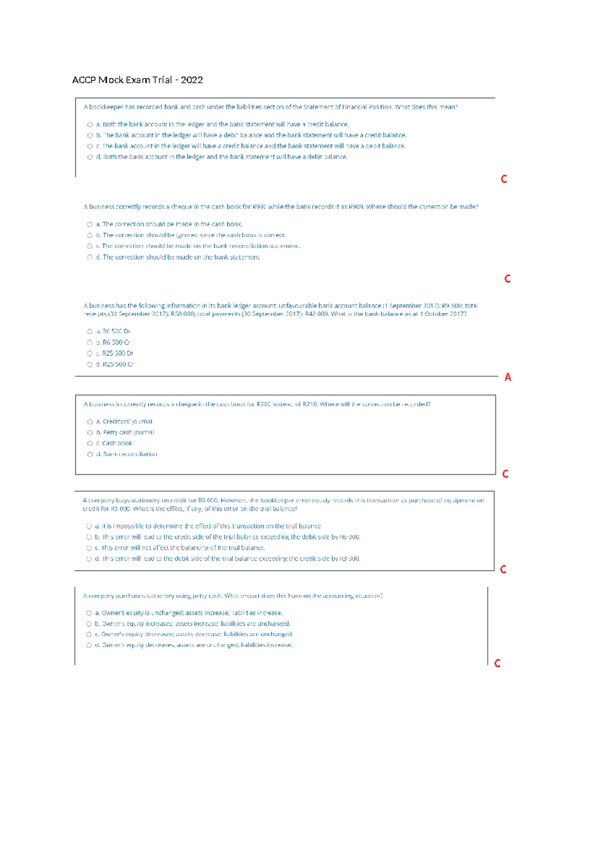 Accp MOck Exam Trial - ACCP02-5 - ACCP Mock Exam Trial - 2022 C C A C C ...