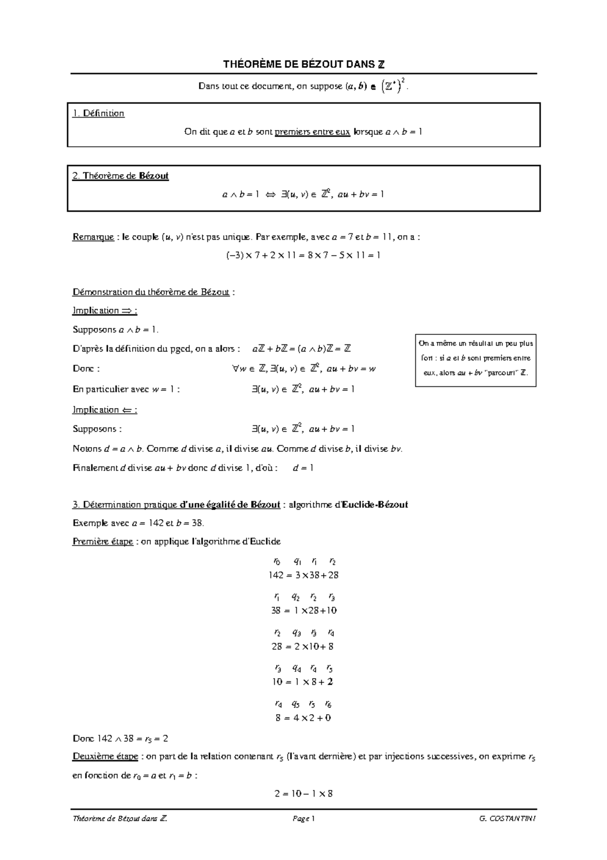 Bezout Z - THÉORÈME DE BÉZOUT DANS Dans tout ce document, on suppose (a ...