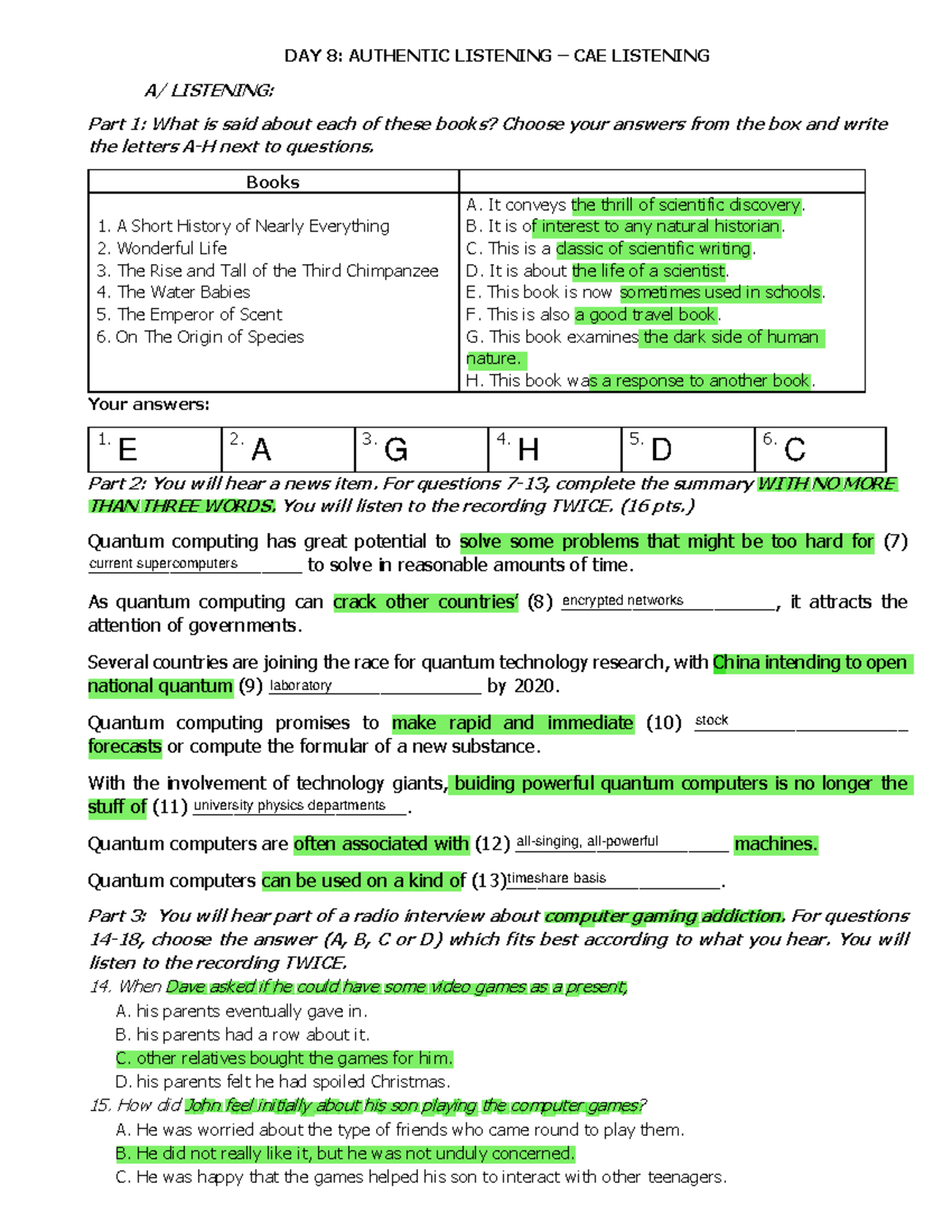 DAY 8 - Authentic Listening - CAE Listening - DAY 8: AUTHENTIC ...