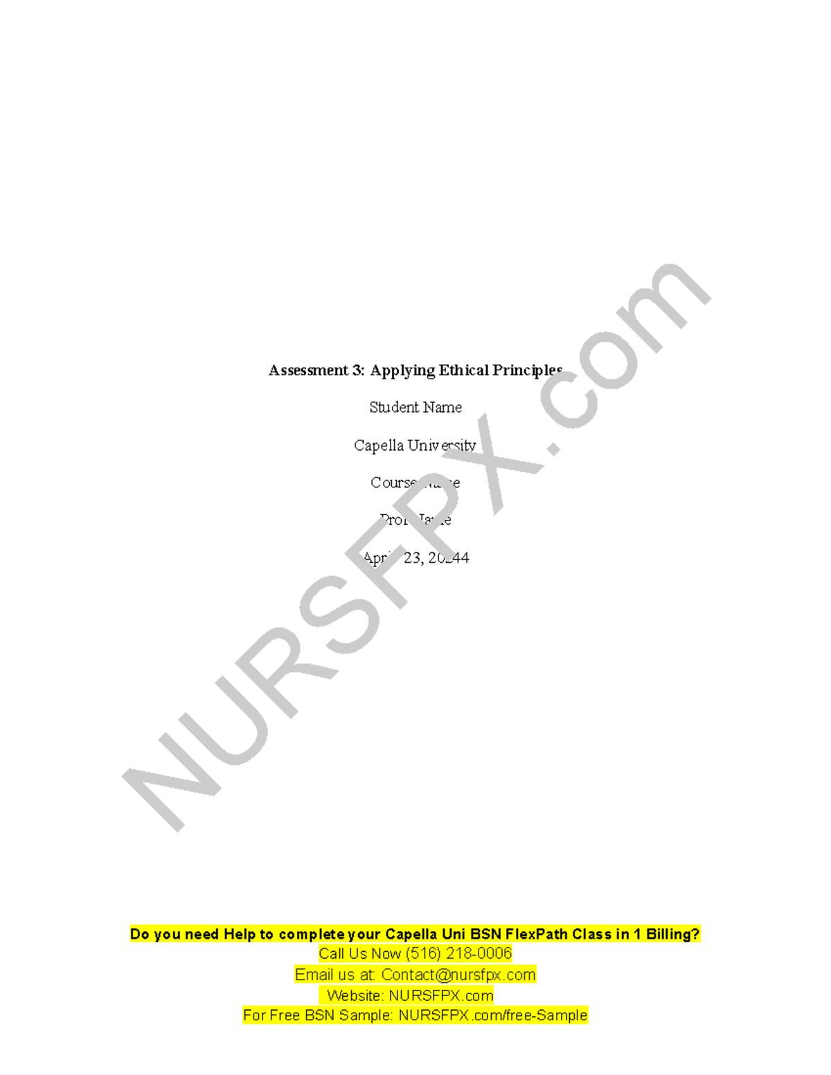 Nhs fpx 4000 assessment 3 applying ethical principles - Assessment 3 ...