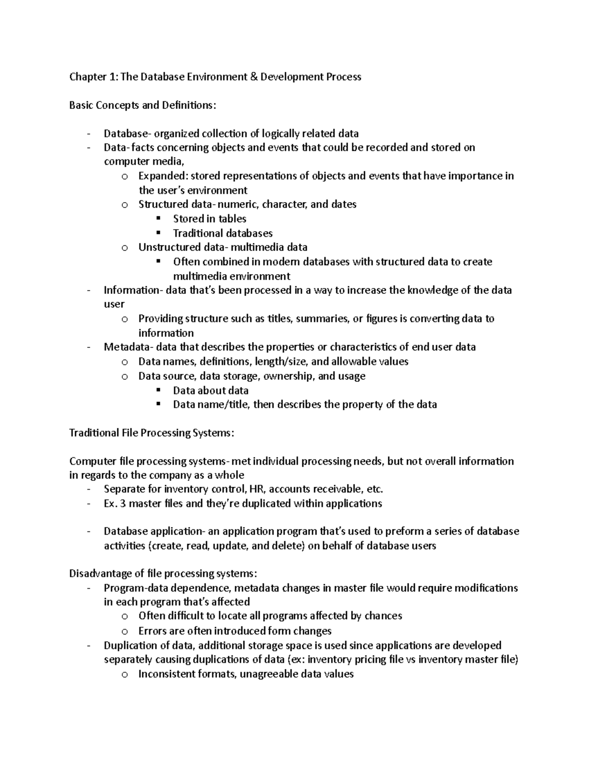 MIS 533 Chapter 1 Guide - Chapter 1: The Database Environment & Development Process Basic - Studocu