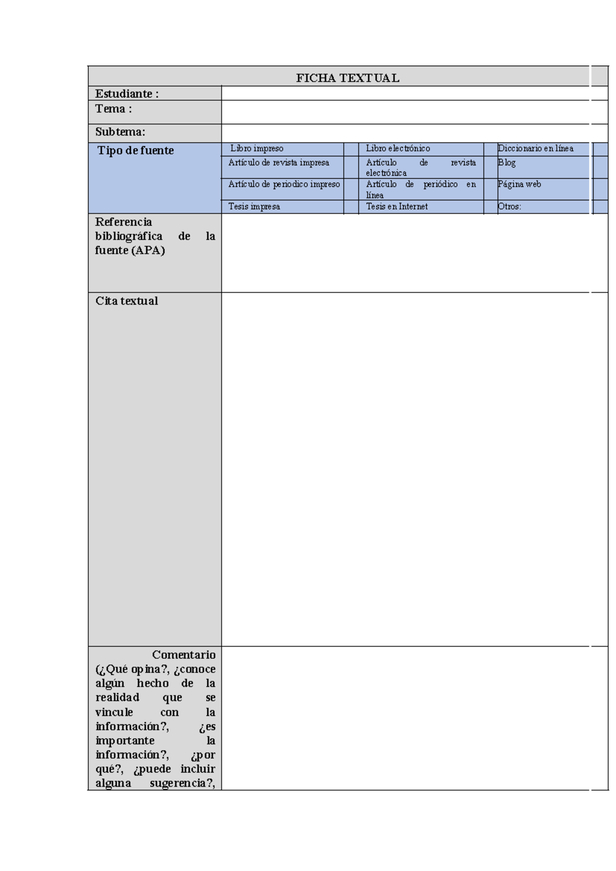 Ficha textual y ficha resumen 2024 - FICHA TEXTUAL Estudiante : Tema ...
