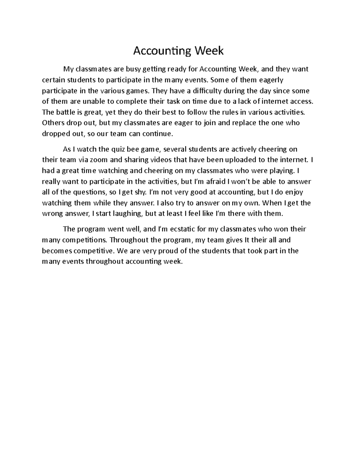 Accounting Week - To study hard and give some inspiring to the students ...