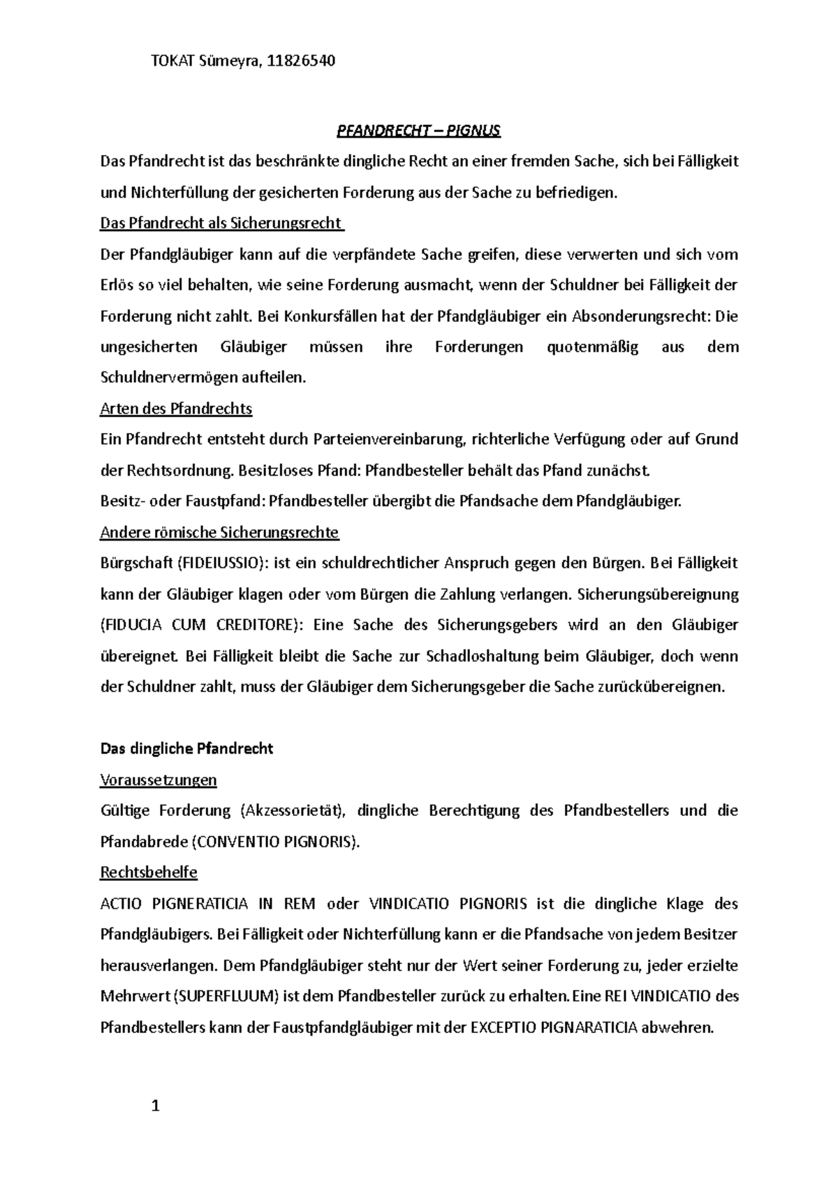 Sachenrecht - Pfandrecht Mitschrift - PFANDRECHT – PIGNUS Das ...