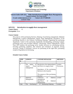 Introduction to supply chain course outline - School of Business and ...