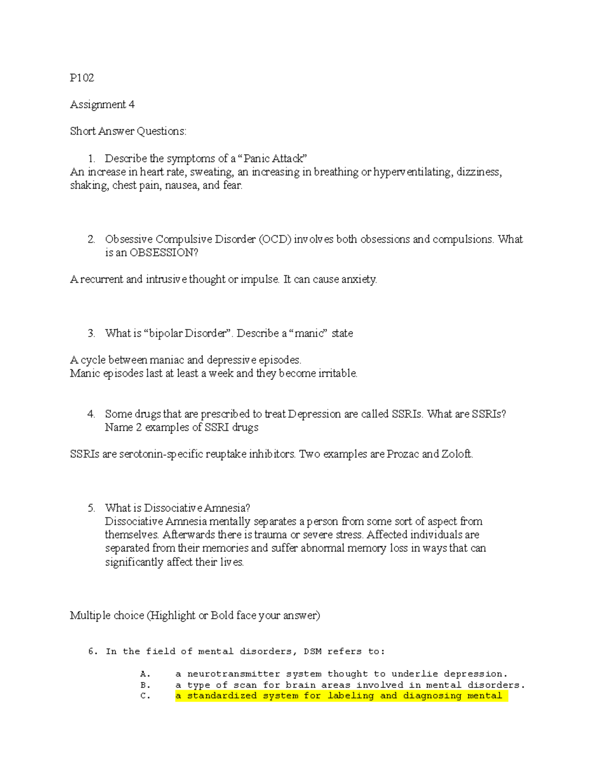 Assignment 4 Fall 2023 - P Assignment 4 Short Answer Questions: 1 ...