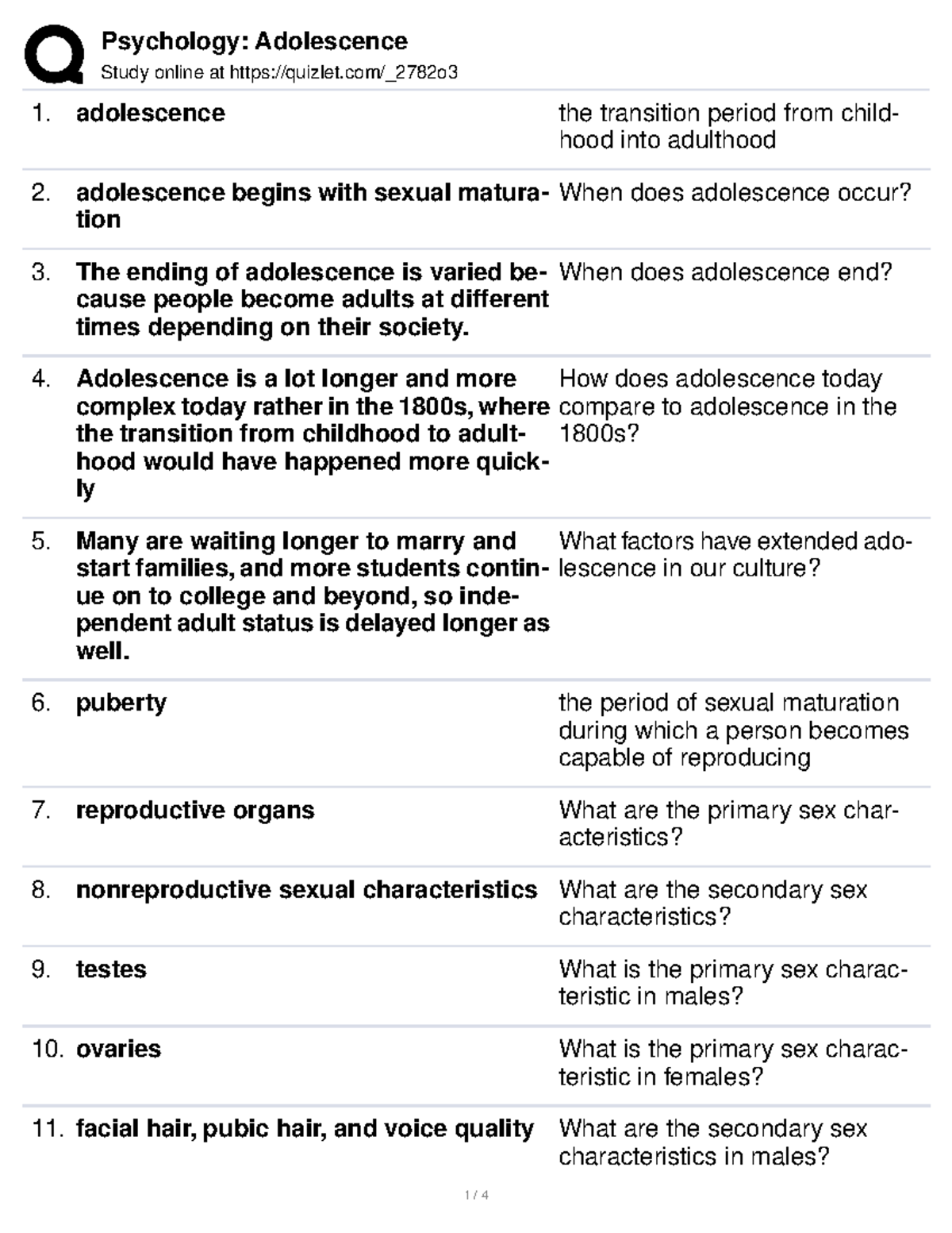 Adolescent Psychology - Study online at quizlet/_2782o adolescence the ...