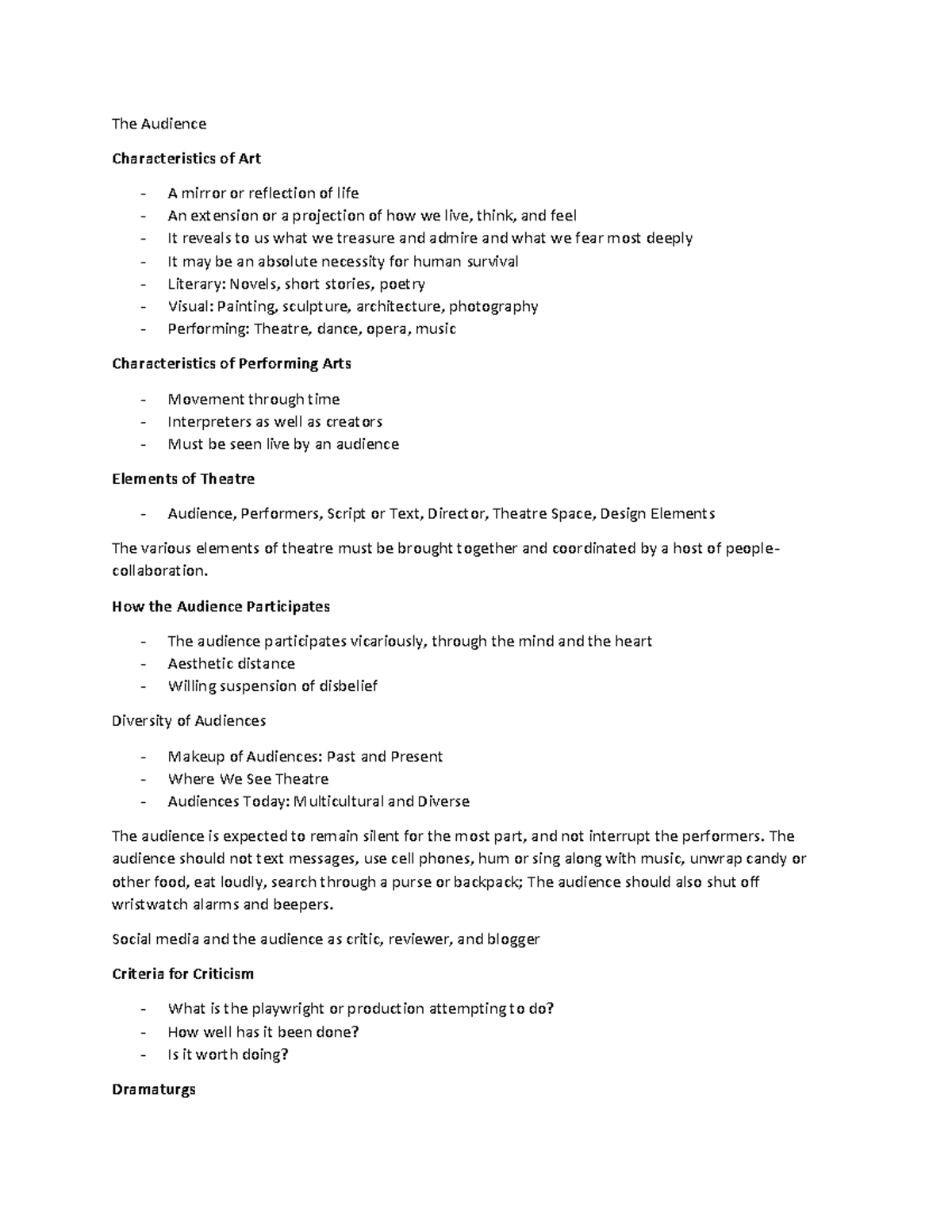 The Audience - Overview of class notes - The Audience Characteristics ...