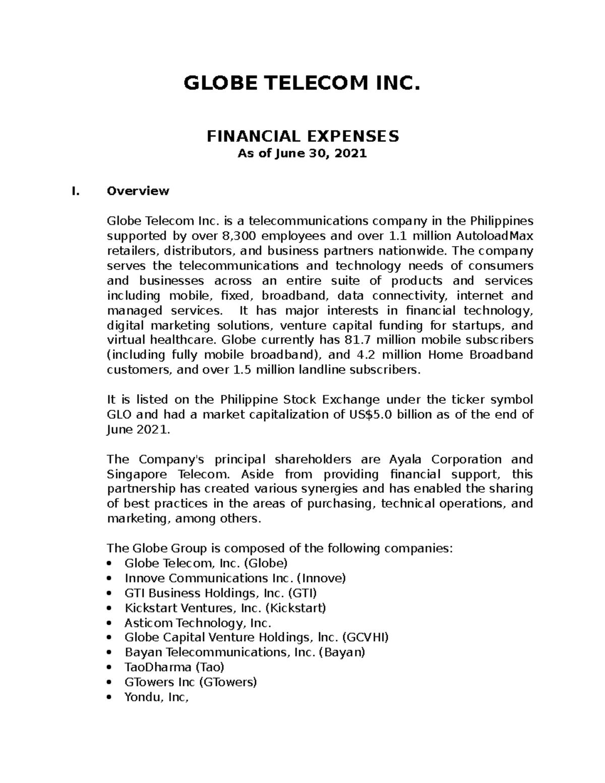 Financial Expenses - GLOBE TELECOM INC. FINANCIAL EXPENSES As of June ...