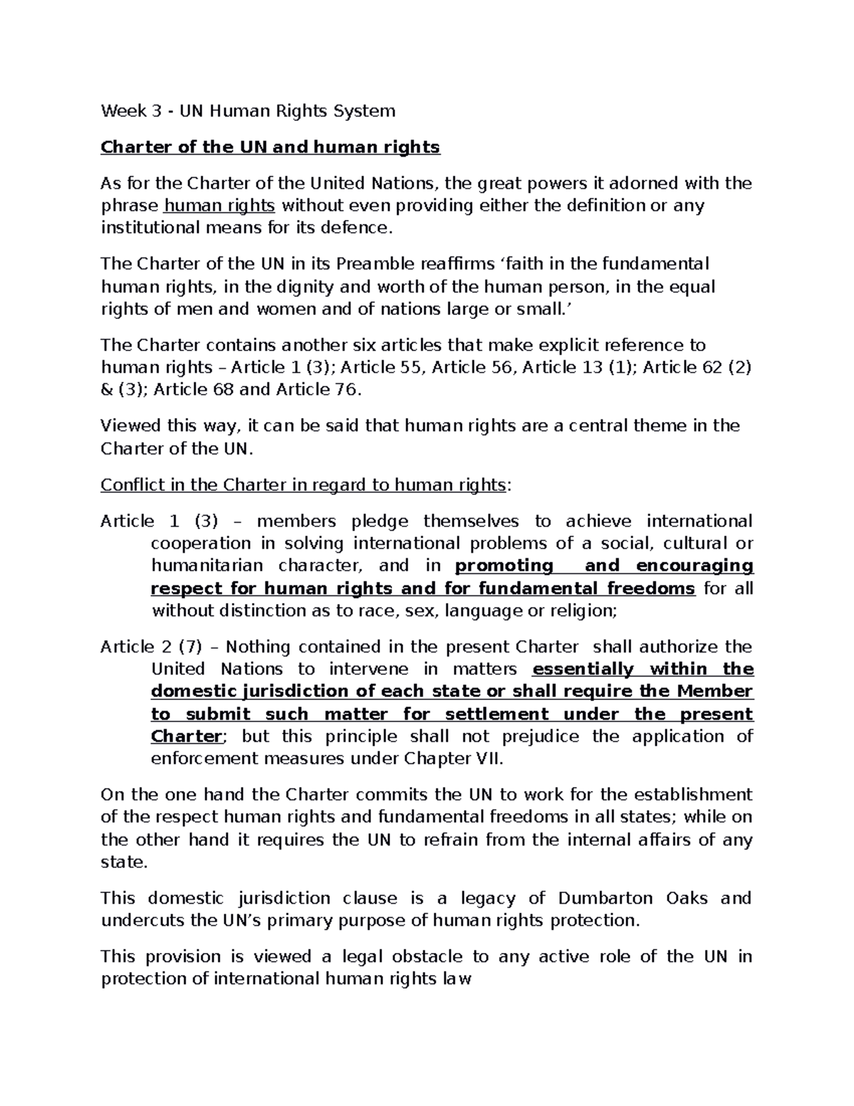 3. Week 3 Class notes - read through - Week 3 - UN Human Rights System ...