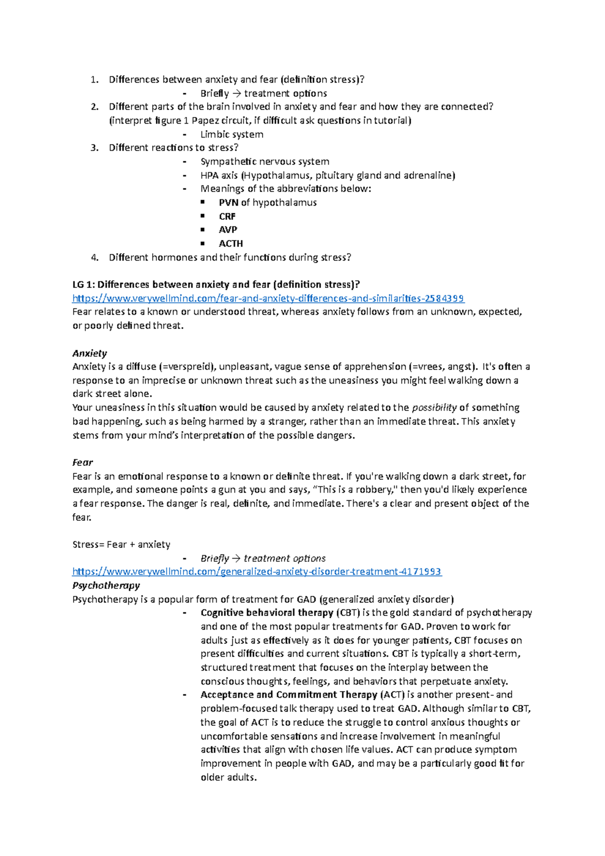 Case 12 stress, fear and anxiety - Differences between anxiety and fear ...