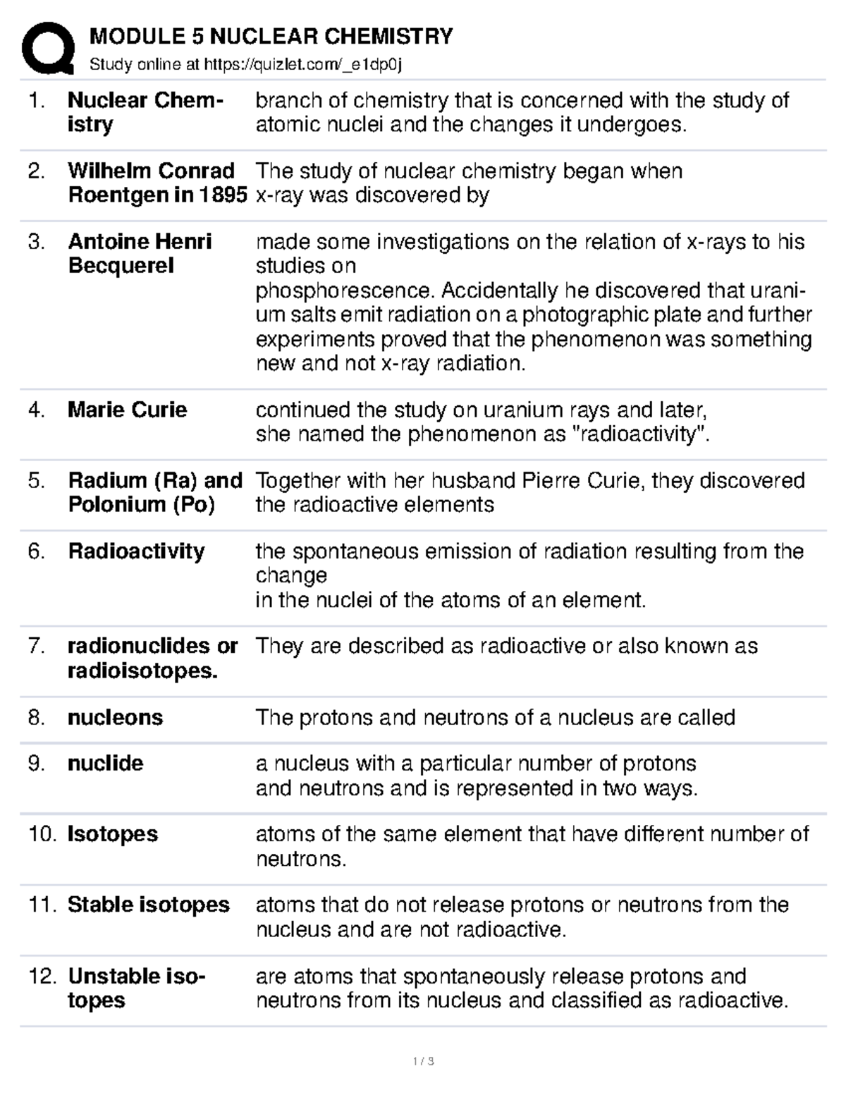 𝙈𝙊𝘿𝙐𝙇𝙀 5 𝙉𝙐𝘾𝙇𝙀𝘼𝙍 𝘾𝙃𝙀𝙈𝙄𝙎𝙏𝙍𝙔 - MODULE 5 NUCLEAR CHEMISTRY Study online at ...