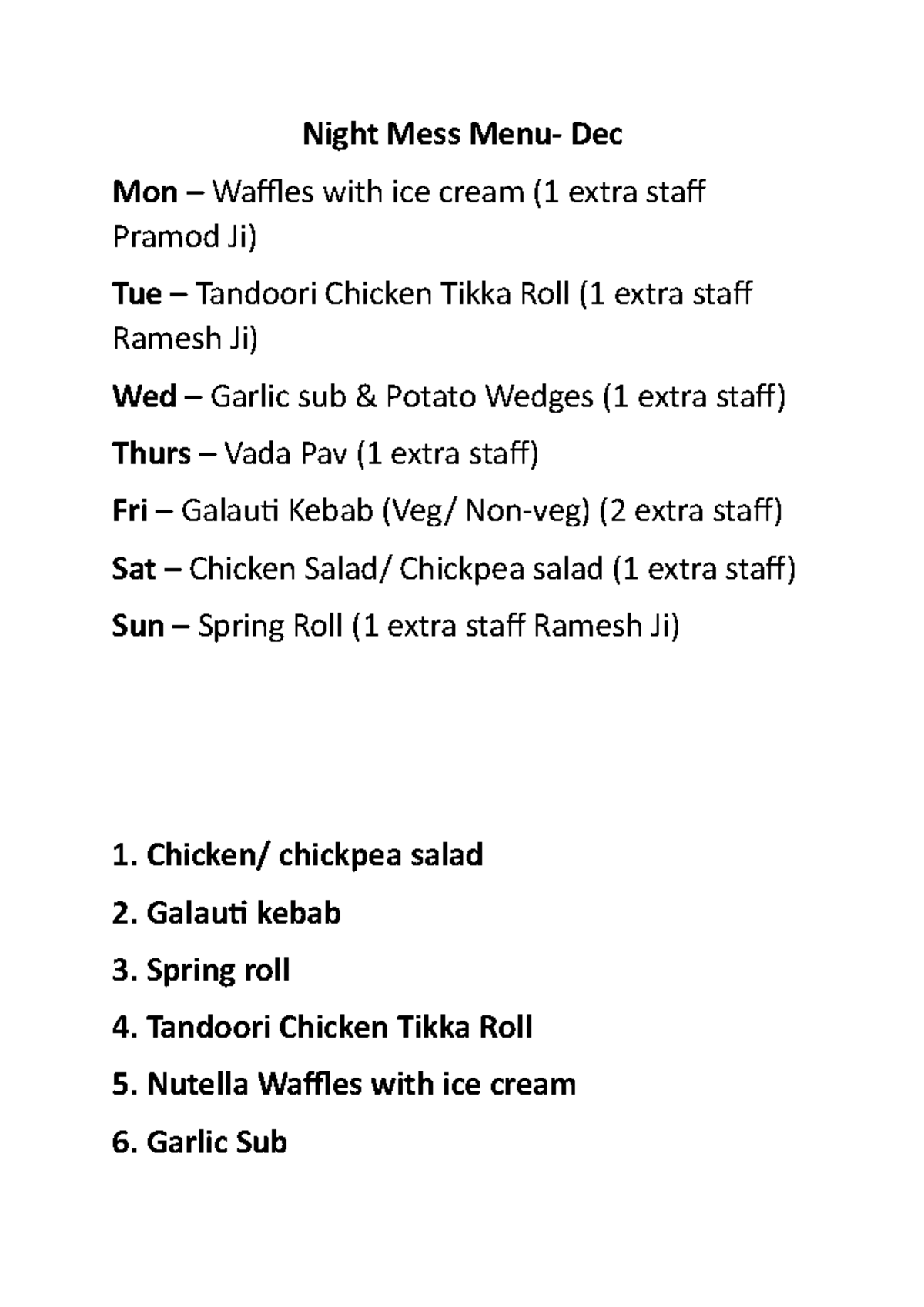Night Mess Menu - MBA - Night Mess Menu- Dec Mon – Waffles with ice ...
