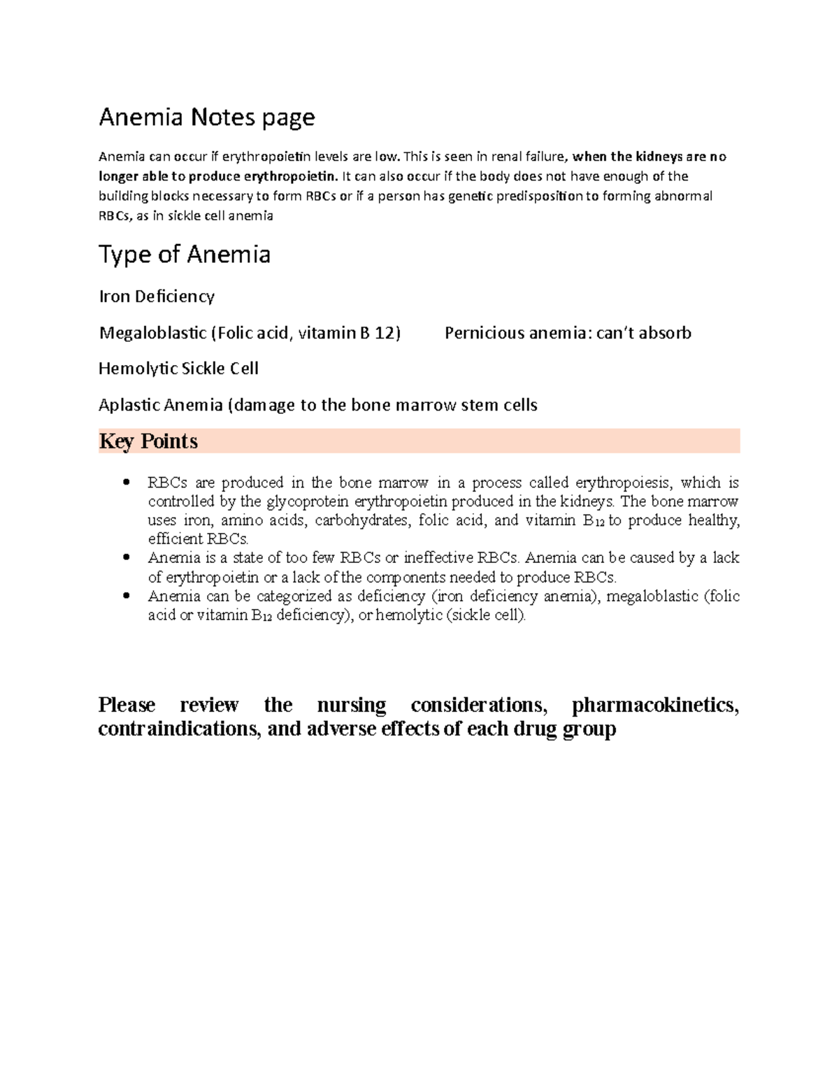 Anemia Notes page - Anemia Notes page Anemia can occur if ...