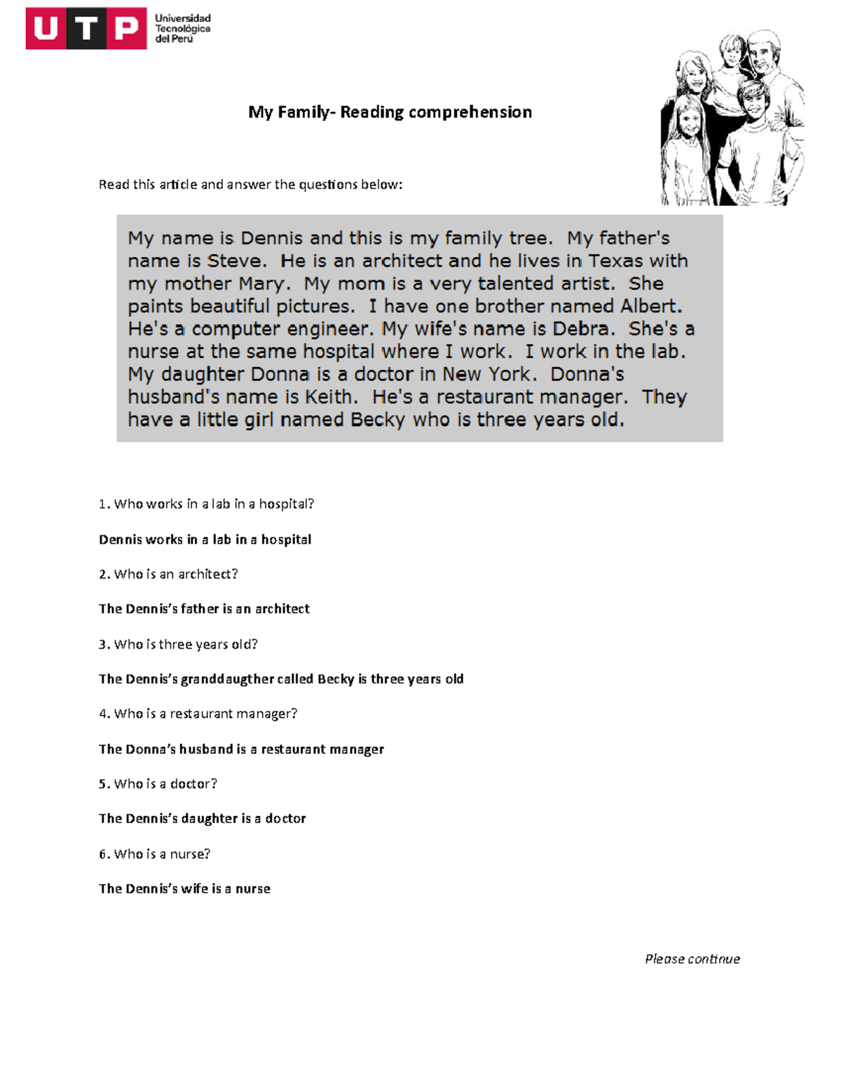 Family reading comprehension -unit 4- week 9 - My Family- Reading ...
