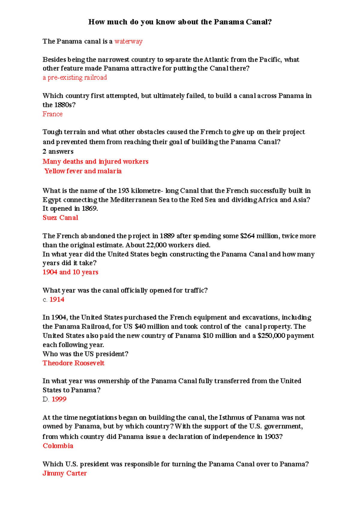 DNL-QCM - don't know - How much do you know about the Panama Canal? The ...