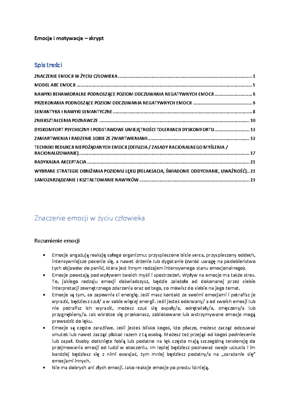 Emocje i motywacje skrypt - Emocje i motywacje – skrypt Spis treści ...
