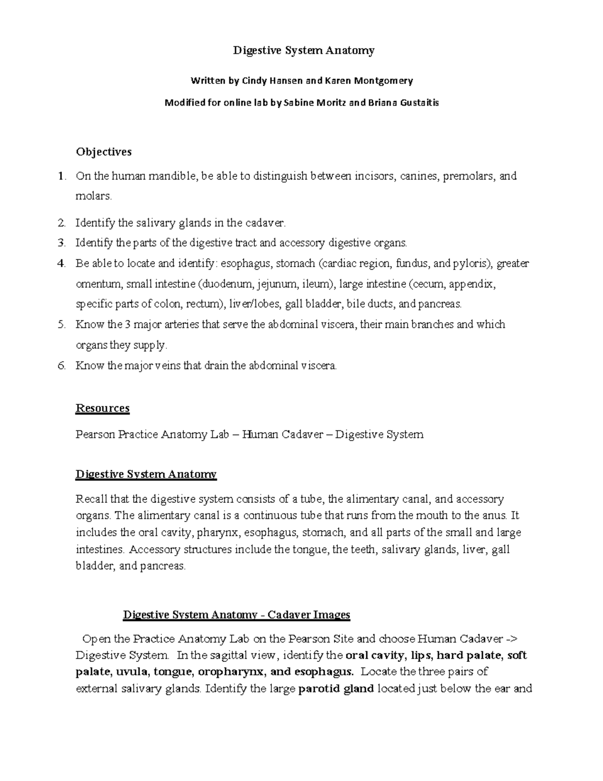 Lab 7 - BIOL 2202 Digestive Anatomy Lab - Digestive System Anatomy ...