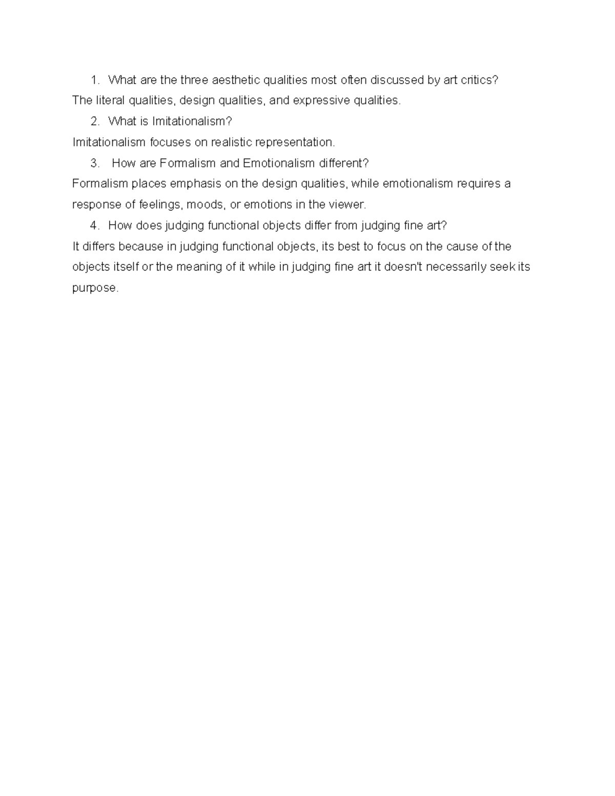 Art 4 23 - art worksheet - What are the three aesthetic qualities most ...
