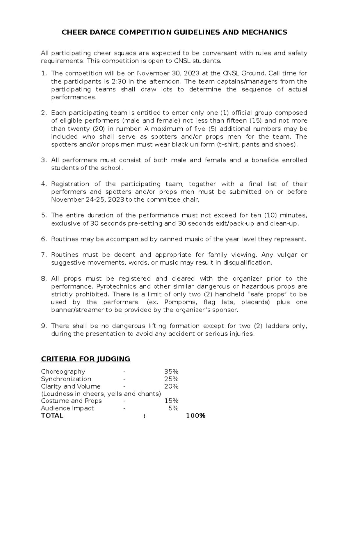 Cheer Dance Competition Guidelines AND Mechanics - CHEER DANCE ...