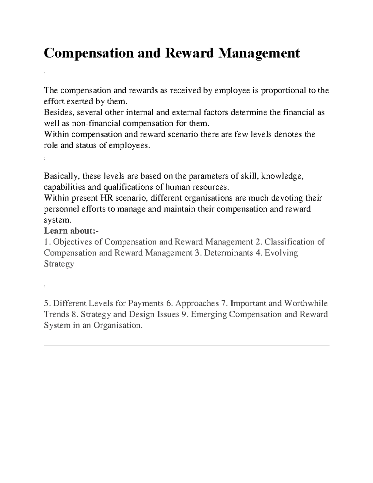 Compansation and reward managment project - Compensation and Reward ...
