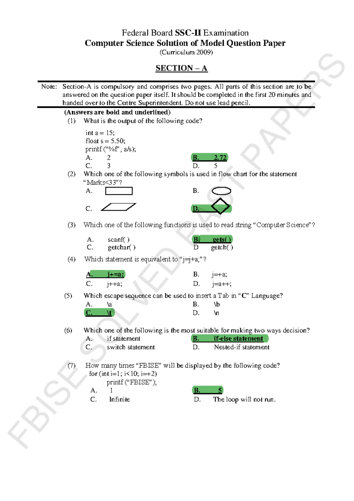 Class 10 Computer Science Model Paper 1 Solution - Federal Board SSC-II Examination Computer ...