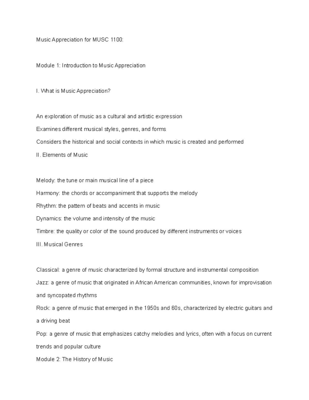 Music Appreciation - We studied a variety of genres, from classical to ...