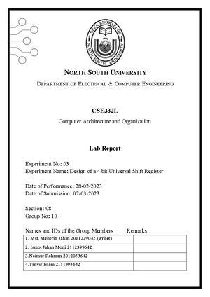 lab report 2 iftakhar rana Computer Architecture & Organization CSE332 ...