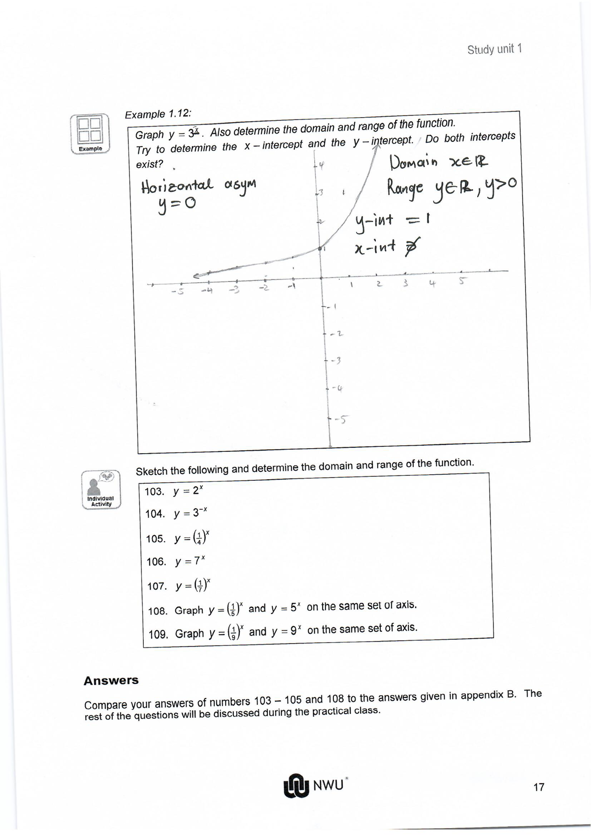 Exponents and logarithmic intro - Study unit 1 Example 1: Graph Also ...