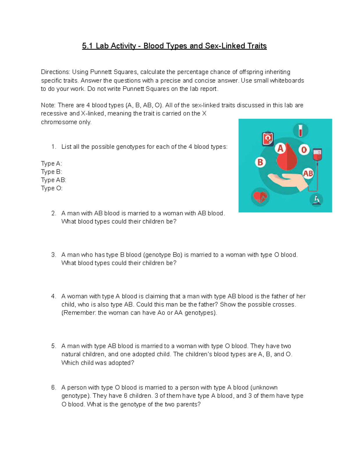 5.1 Lab Activity - Blood Types and Sex Linked Traits - 5 Lab Activity ...