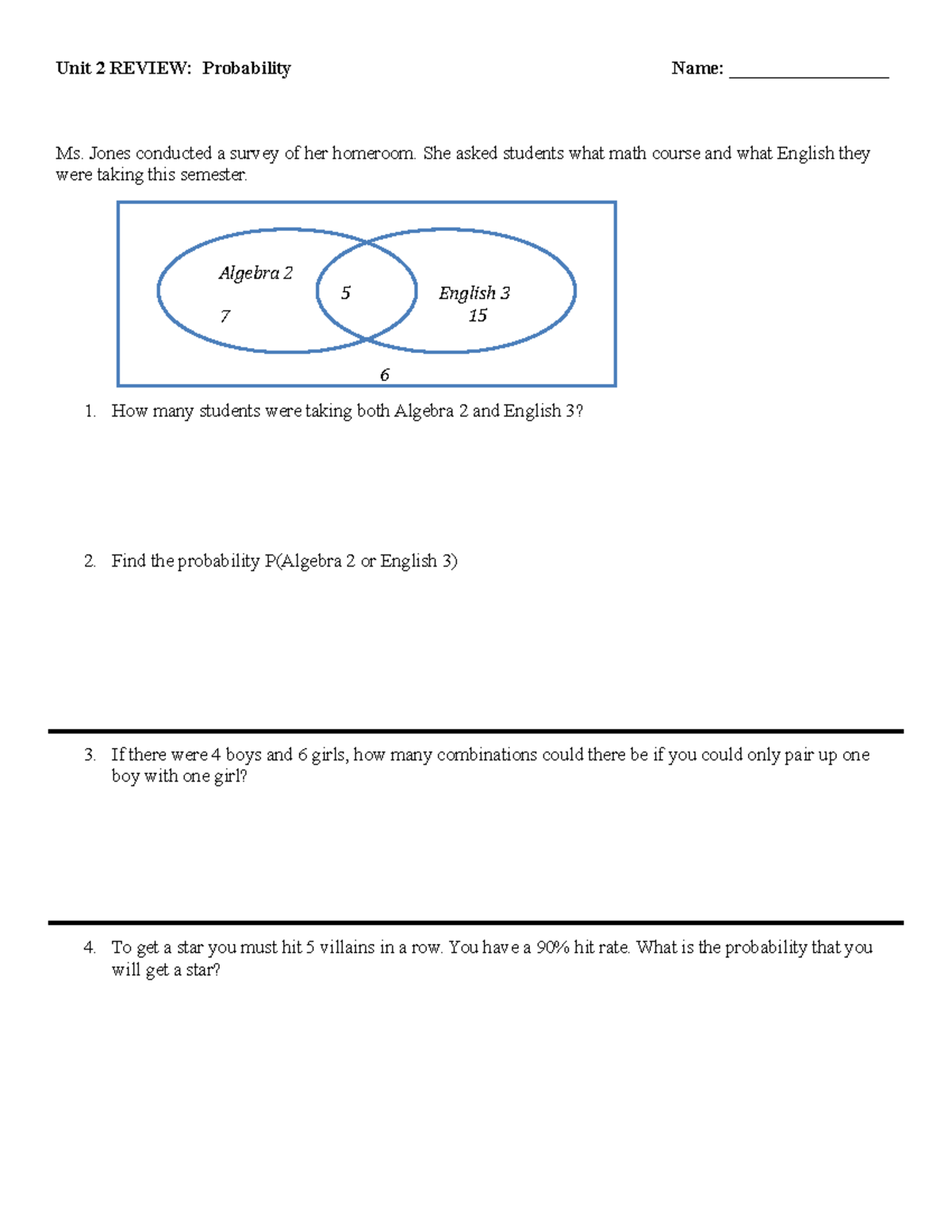 Probability-review - Probability review for test - 5 English 3 15 ...