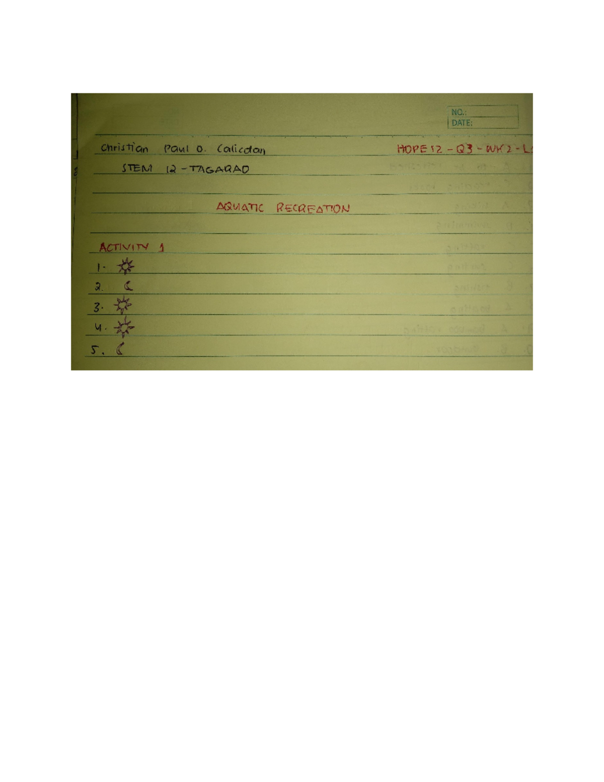 HOPE12 Q2 WEEK 2 Lesson 1 - DATE: Christian Paul O. Calicdan HOPE 12 ...