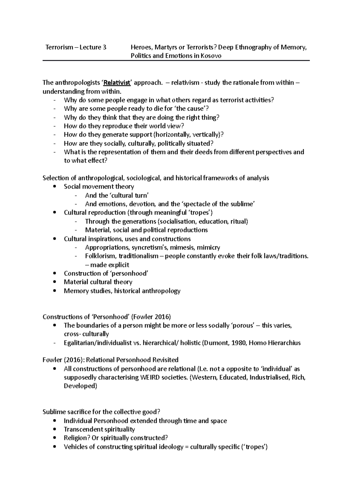 Terrorism – Lecture 3 (stephanie) - Terrorism – Lecture 3 Heroes ...