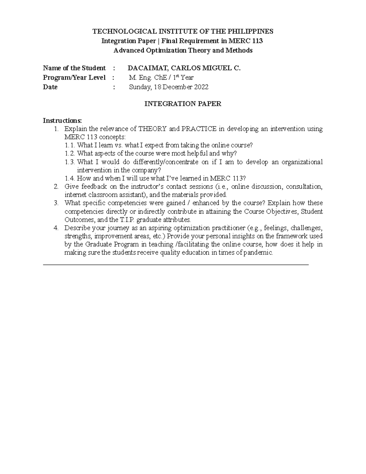 Dacaimatcc Integration Paper - TECHNOLOGICAL INSTITUTE OF THE ...