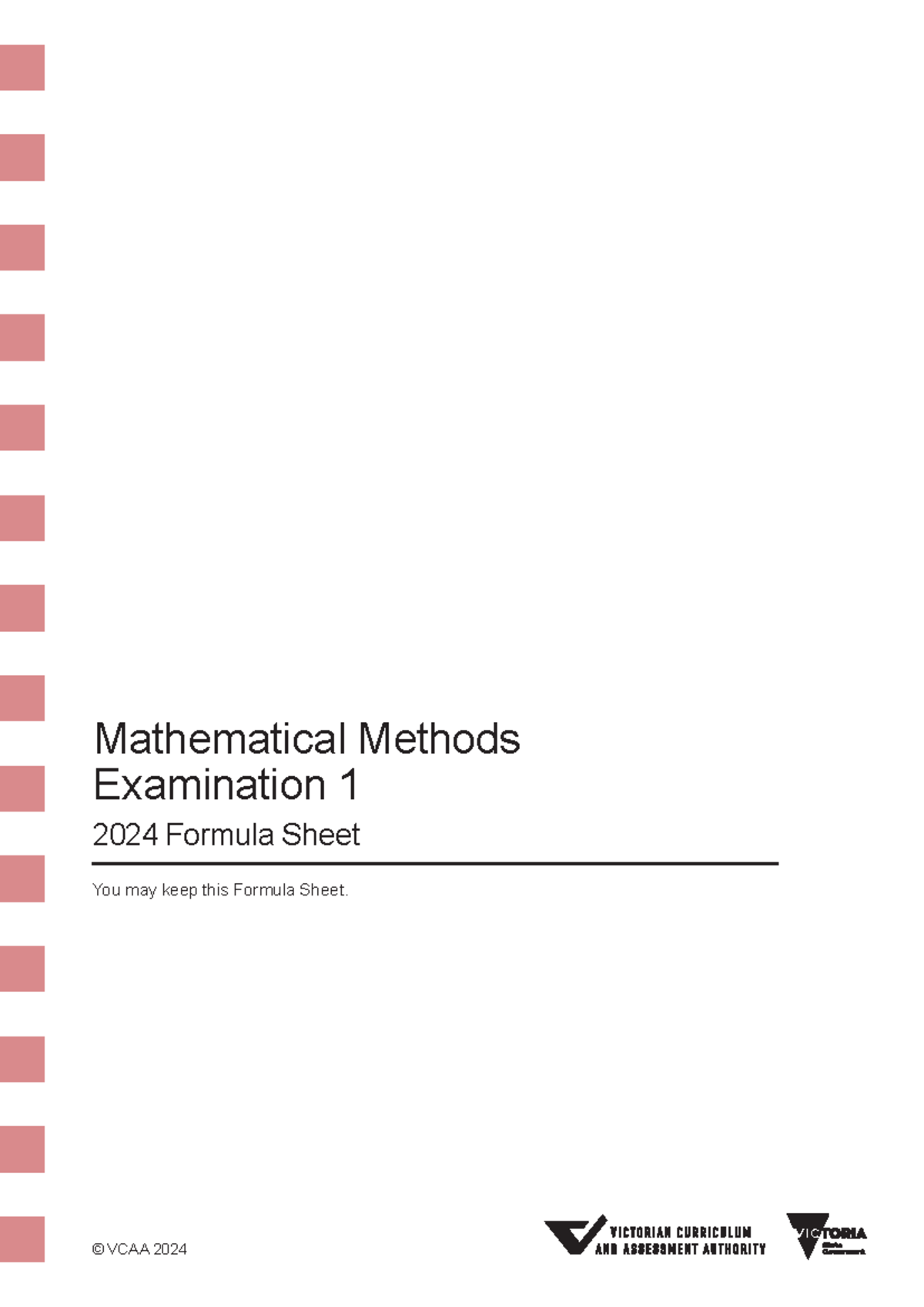 Mathmethods 1-formula-w - Mathematical Methods Examination 1 2024 ...