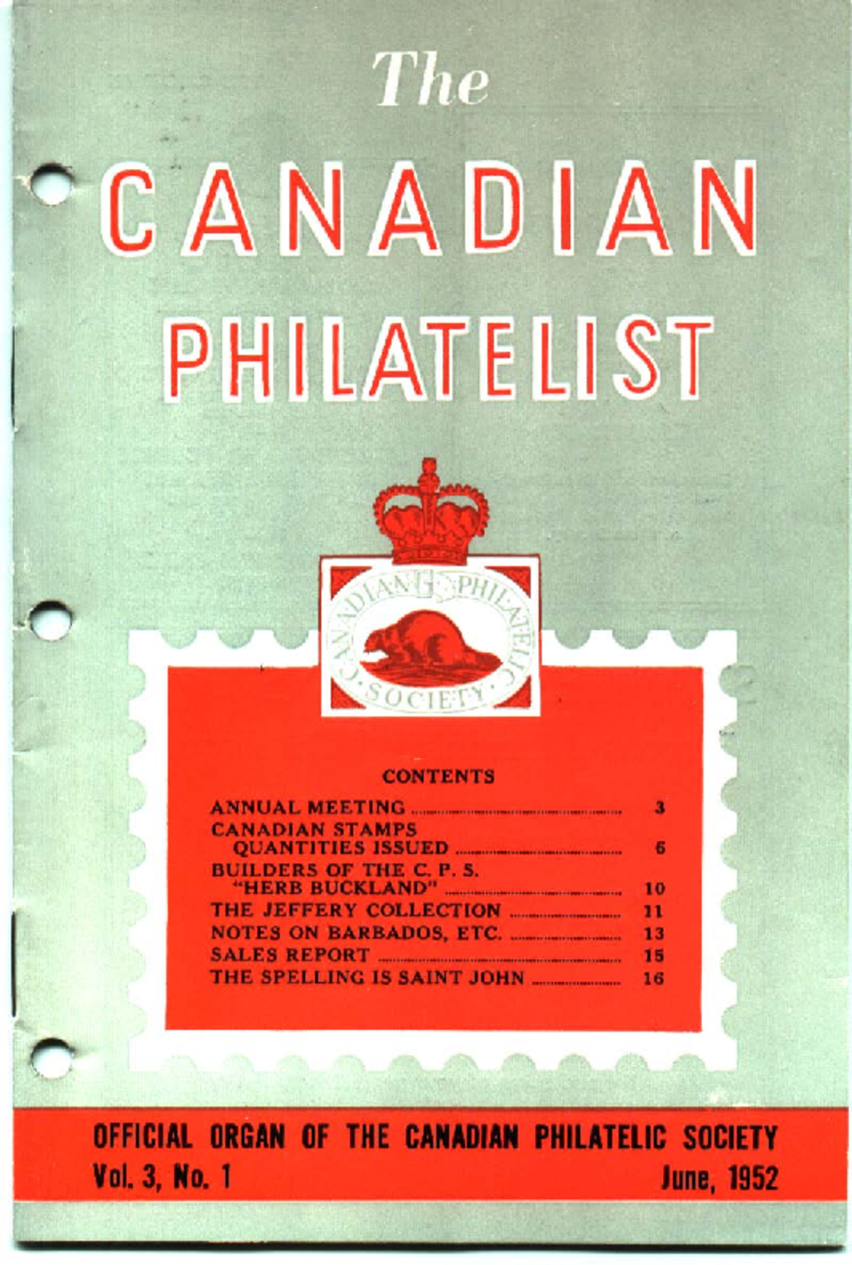 CP scans Canadian Philatelist, Vol. 3. No. 1, June, 1952 - C A N ADIA N ...