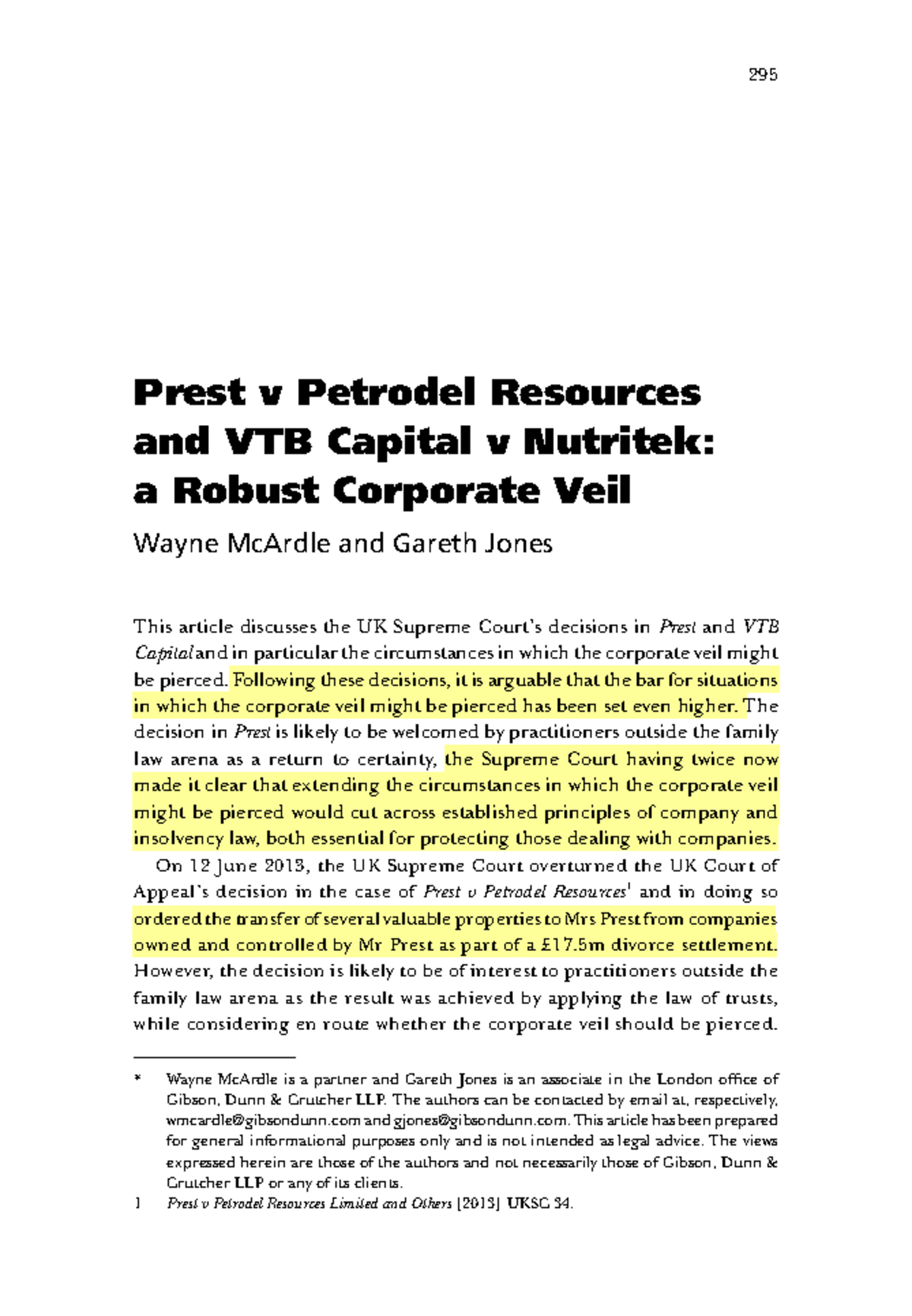 Mc Ardle Jones-Prestv Petrodel - 295 Prest v Petrodel Resources and VTB ...