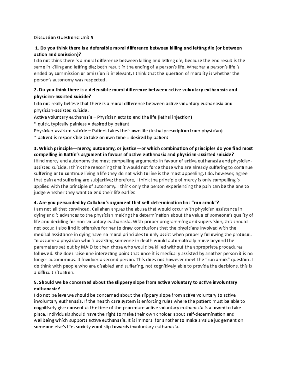 Discussion Questions - Unit 9 - Discussion Questions: Unit 9 Do you ...