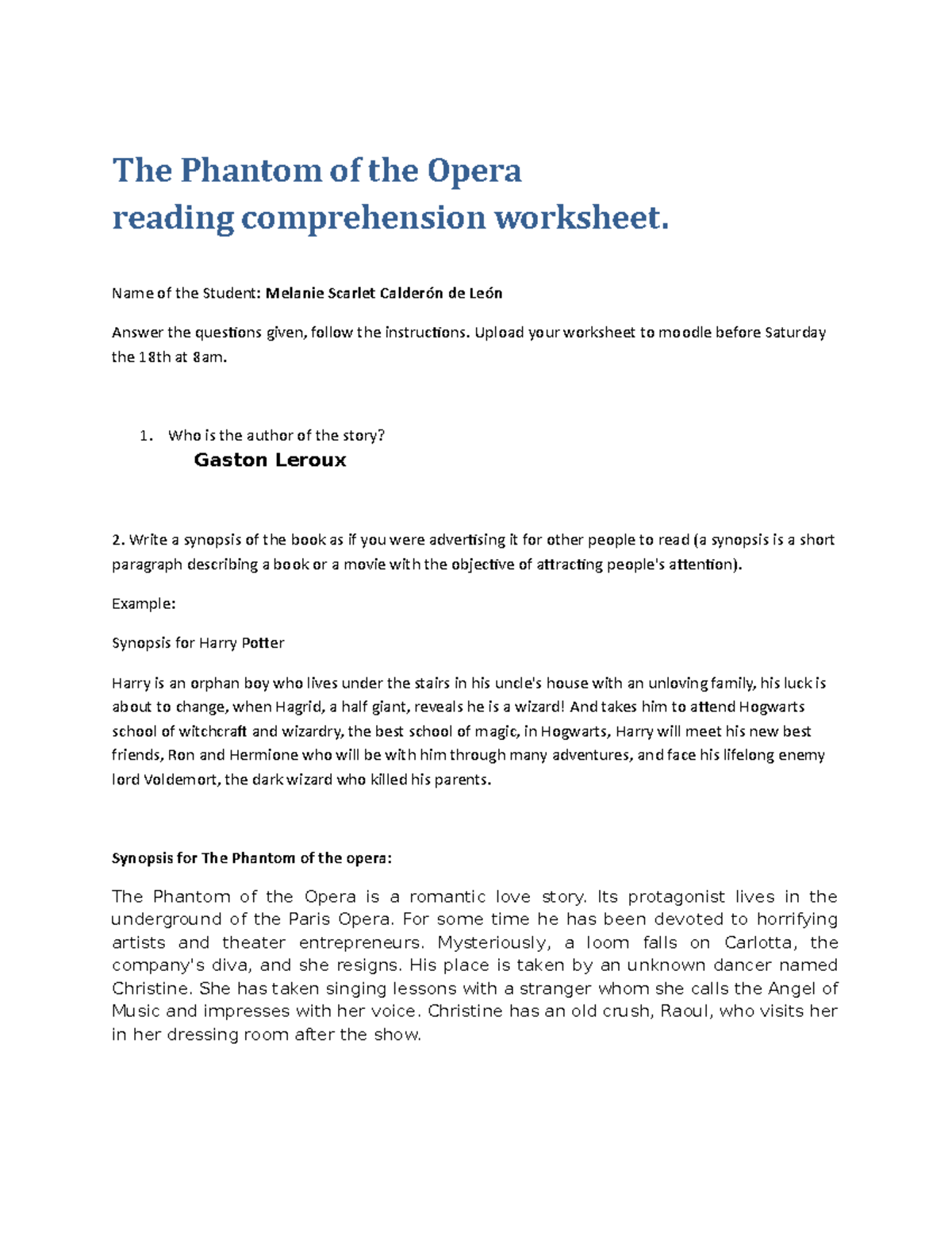 The Phantom of the opera- Ingles - The Phantom of the Opera reading ...
