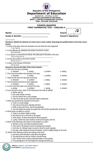 First Summative- Third Quarter- Grade 4 - / 0 Republic of the ...