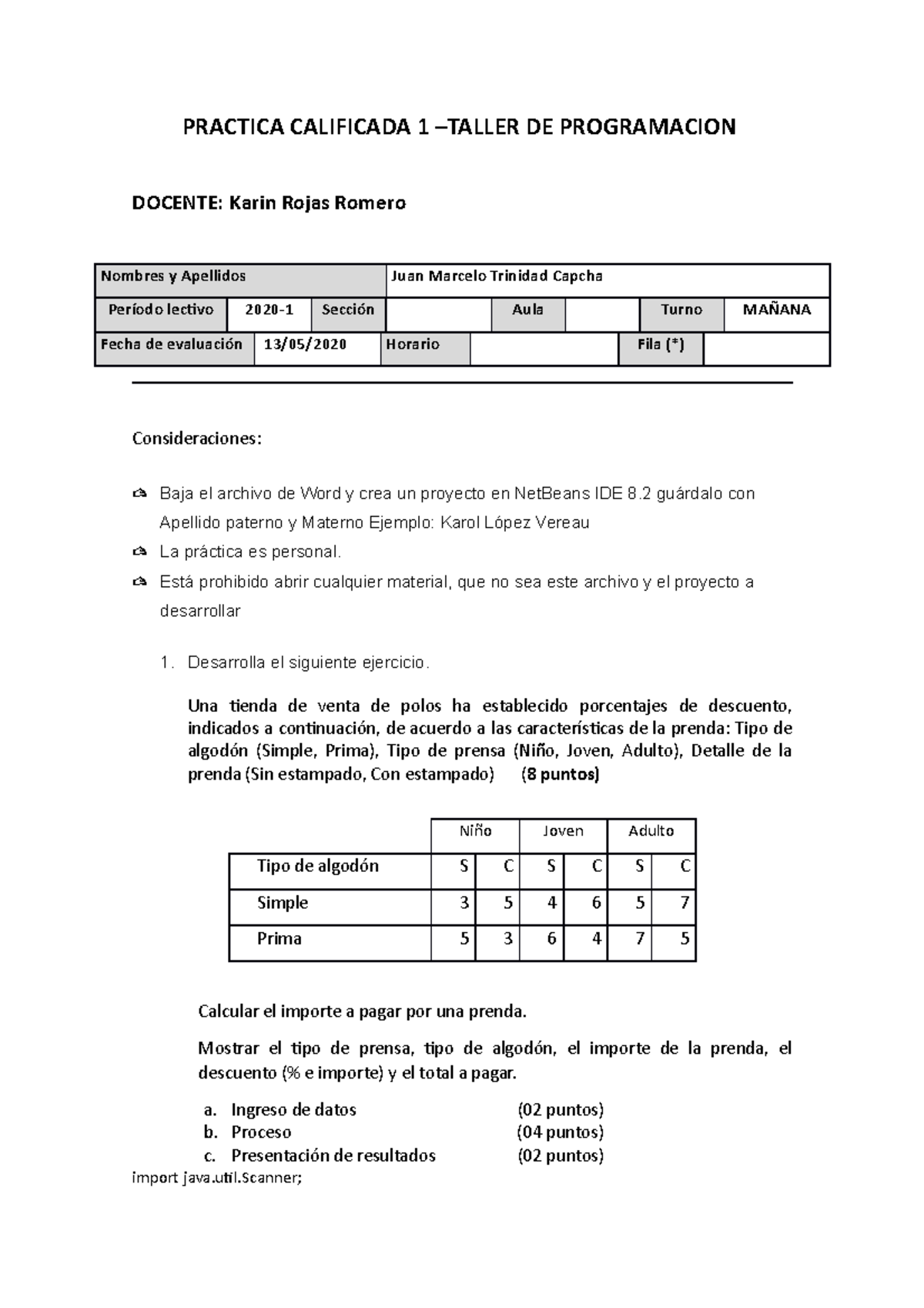 Pc1 taller de programacion - PRACTICA CALIFICADA 1 –TALLER DE ...