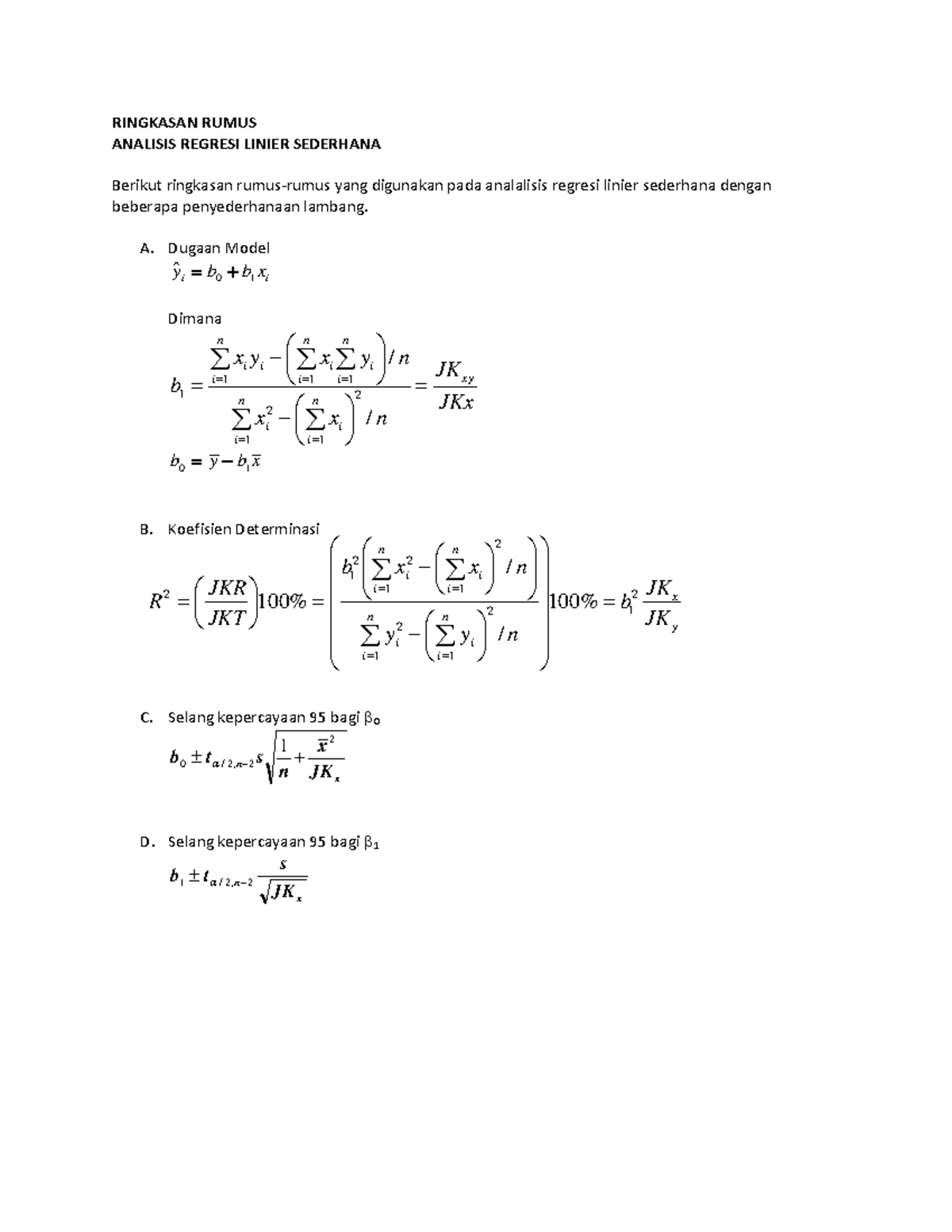 Ringkasan Rumus Anreg Linier Sederhana - RINGKASAN RUMUS ANALISIS ...