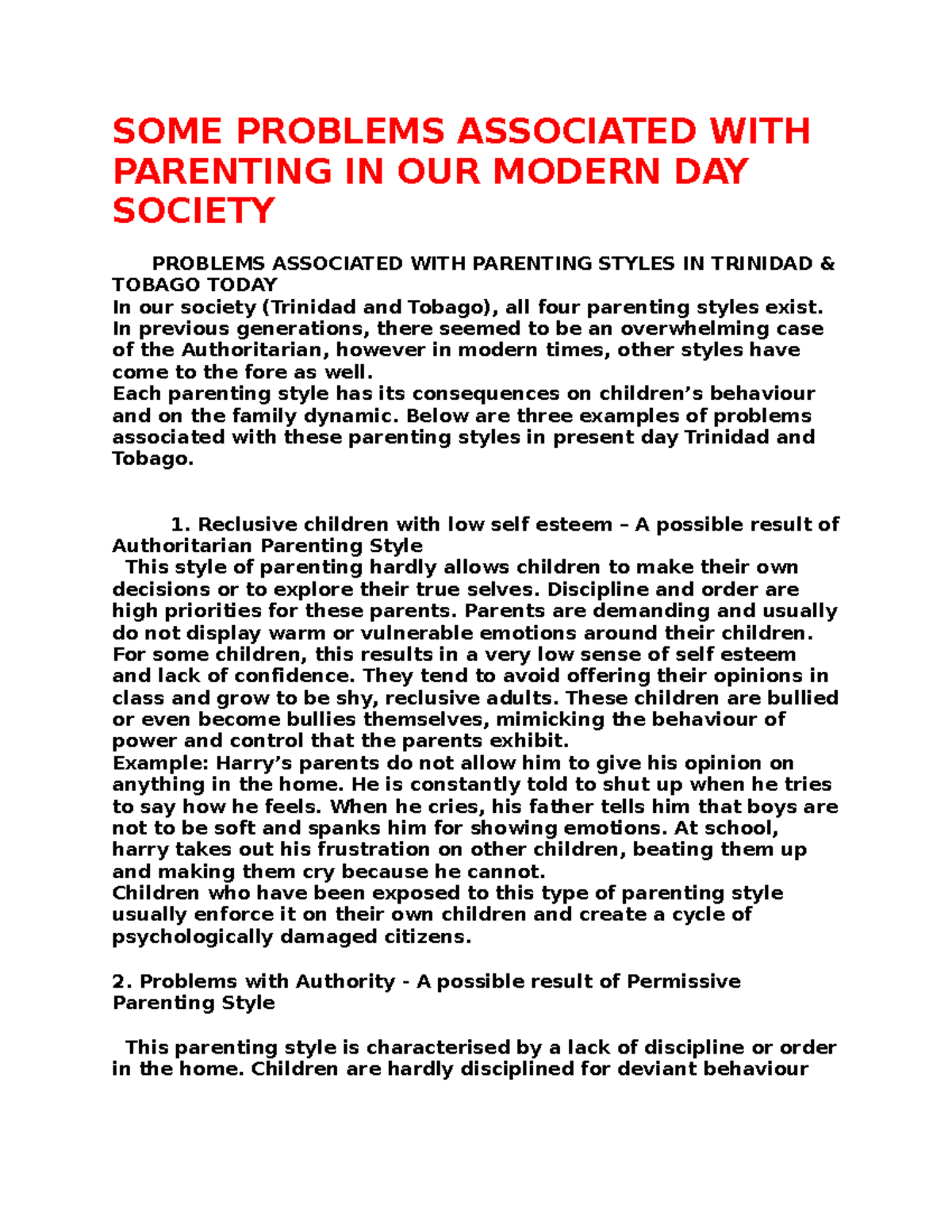 Problems Associated WITH Parenting IN OUR Modern DAY Society - SOME ...