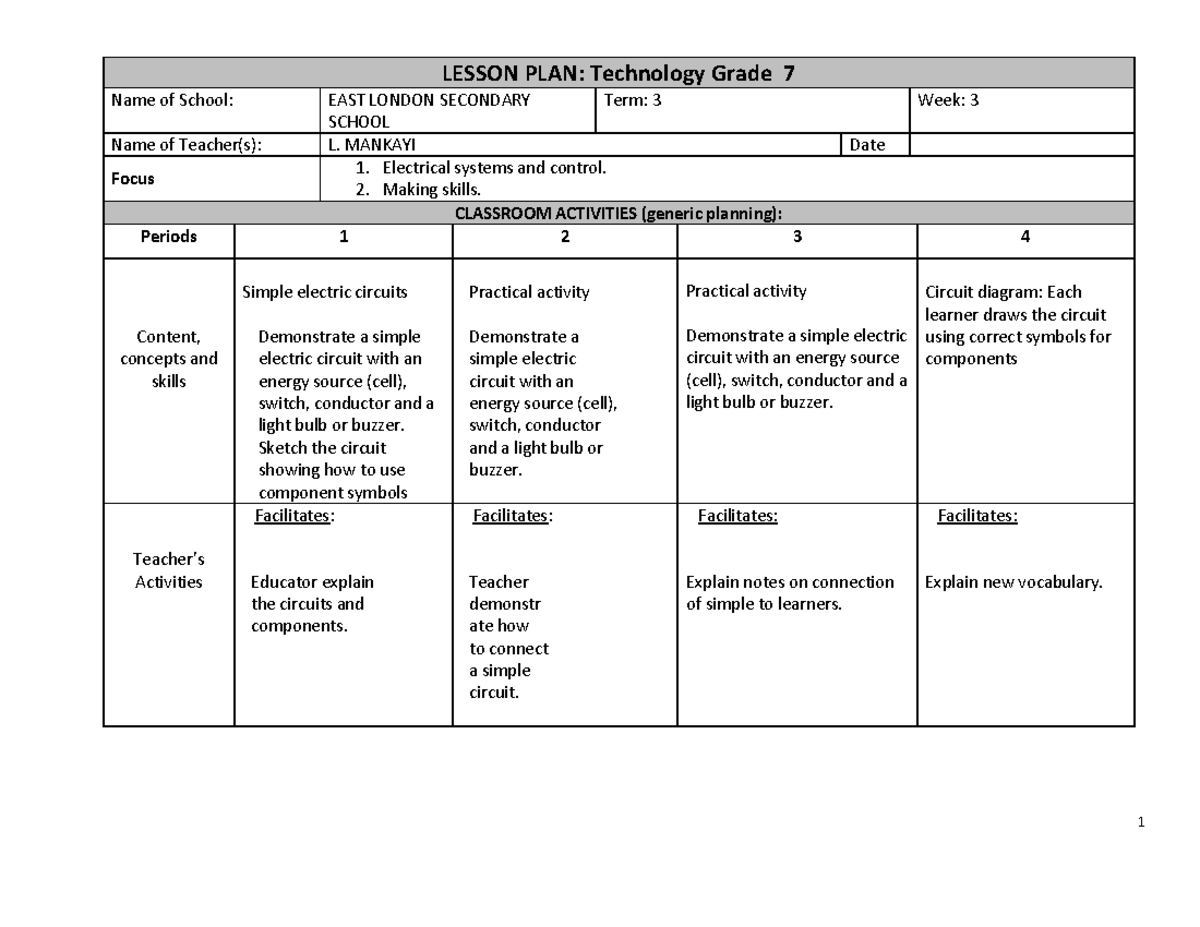 Technology Lesson Plan term 3 week 3 - 1 LESSON PLAN: Technology Grade ...
