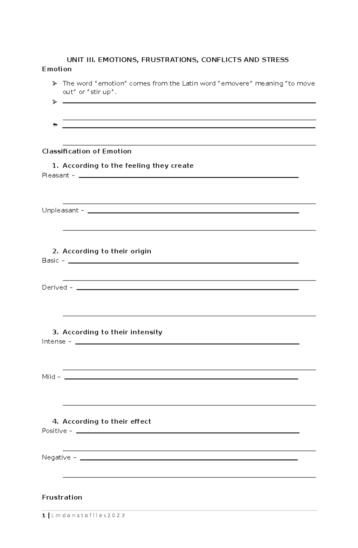 Human Behavior for students-1 - UNIT III. EMOTIONS, FRUSTRATIONS ...