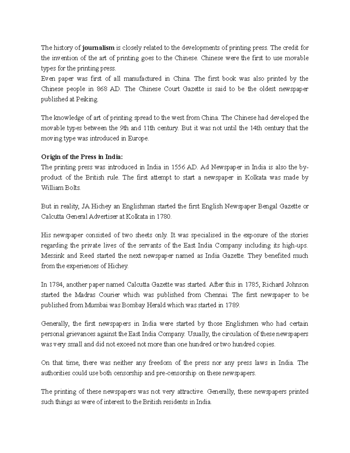 Print media evolution - The history of journalism is closely related to ...