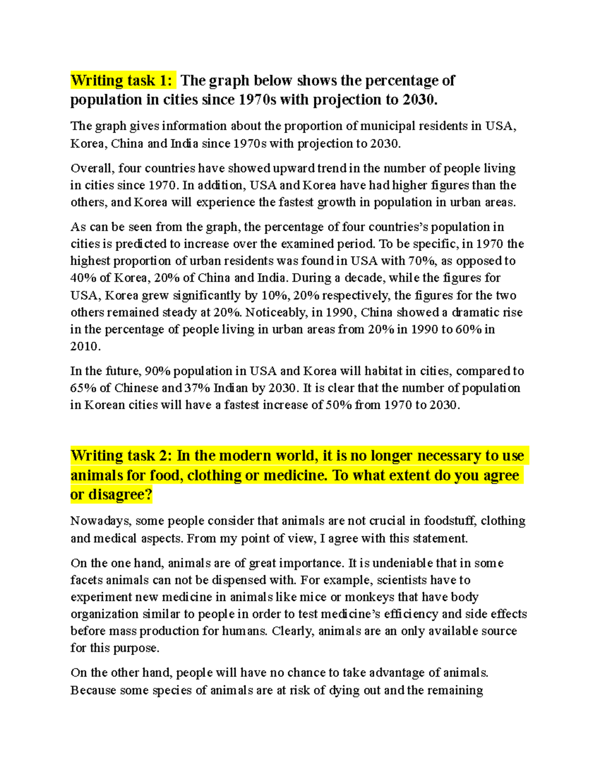 Writing task 1,2 - Writing task 1: The graph below shows the percentage ...