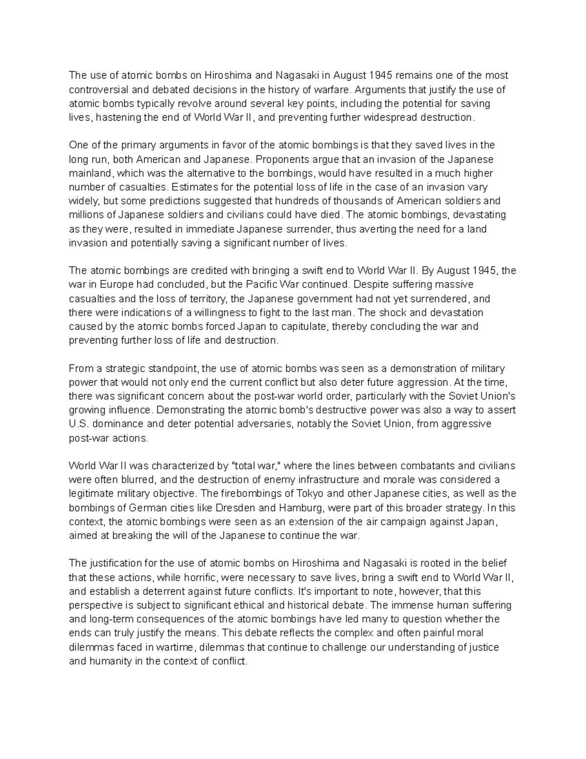 Justification of atomic - The use of atomic bombs on Hiroshima and ...