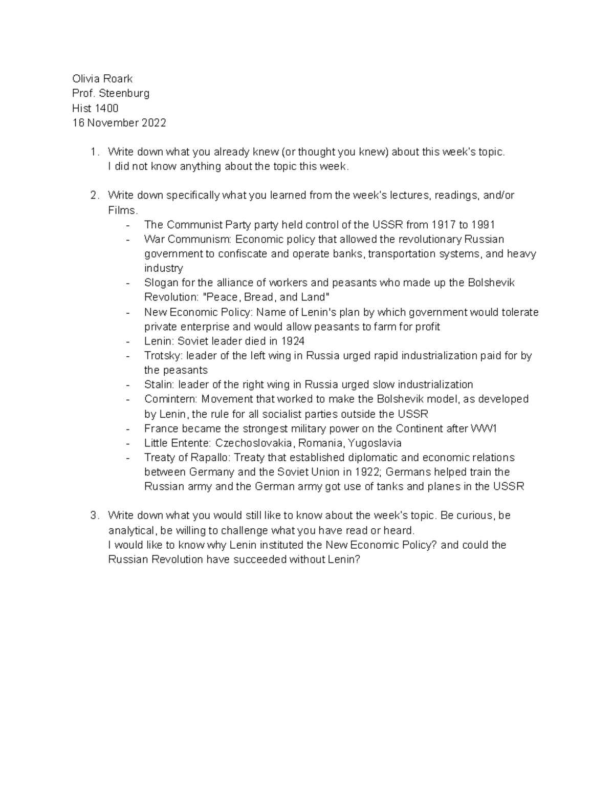 Week 12 Discussion - Nancy Steenburg - Olivia Roark Prof. Steenburg ...