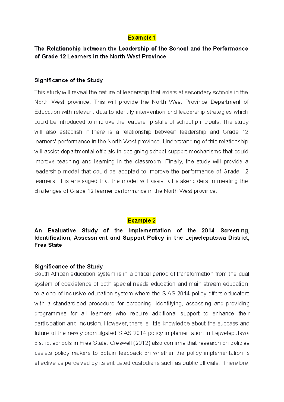 Examples of Significance of the Study - Example 1 The Relationship ...